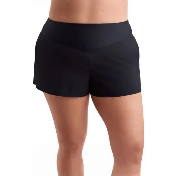 SHAPESOLVER SPORT Vee Band Chlorine Resistant Flare Swim Short - Black