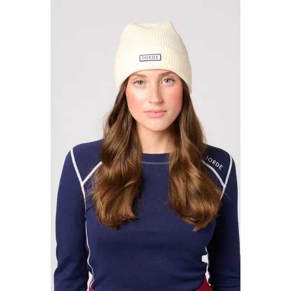 JORDE Tommy Merino Wool Beanie - White/ink