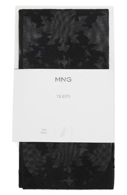 Mango Floral Jacquard Tights - Black