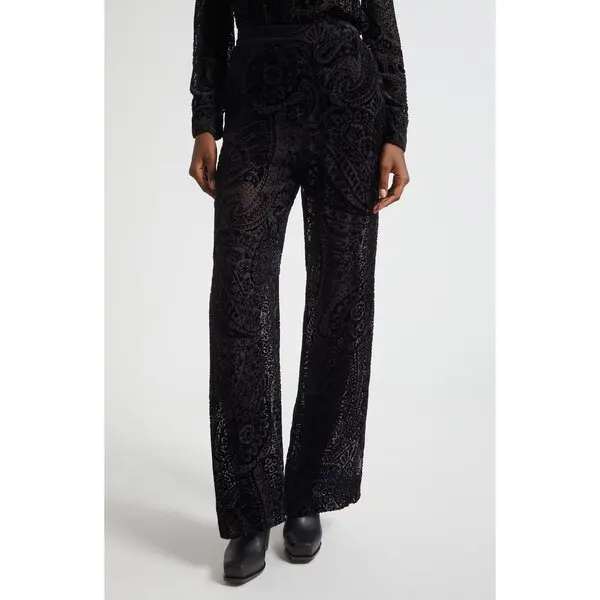 Etro Paisley Devoré Velvet Straight-leg Pants - Printed Black Base