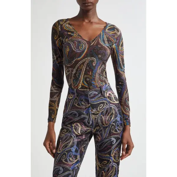 Etro Metallic Paisley Jersey Top