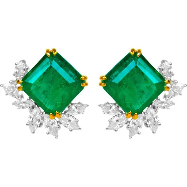 GEMMA AZZURRO Emerald & Marquise Stud Earrings - Green