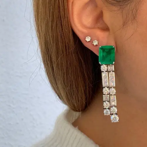 GEMMA AZZURRO Square Emerald Chandelier Earrings