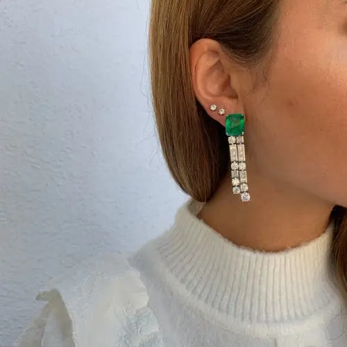 GEMMA AZZURRO Square Emerald Chandelier Earrings
