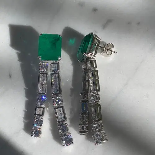GEMMA AZZURRO Square Emerald Chandelier Earrings