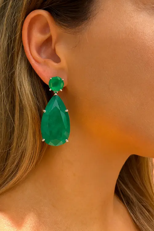 GEMMA AZZURRO Emerald Drop Earrings - Green