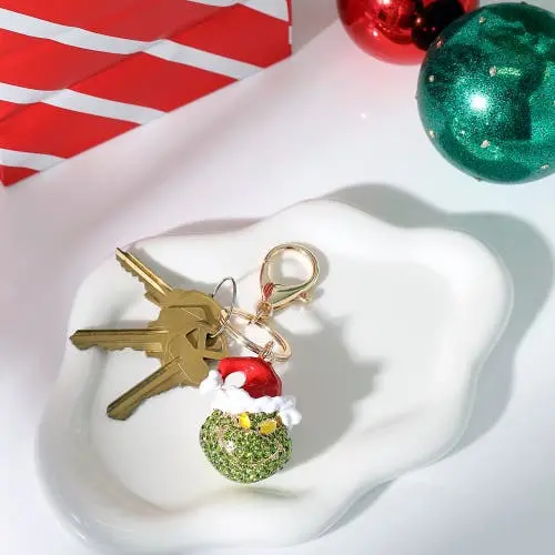DR. SEUSS The Grinch Crystal Keychain With Santa Hat