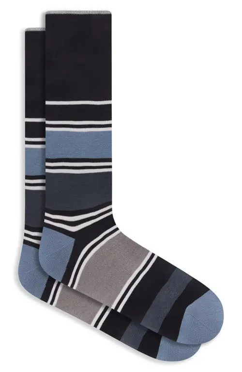 Bugatchi Stripe Mercerized Cotton Blend Dress Socks - Black