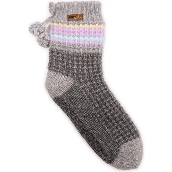 MUK LUKS Waffle Cottage Crew Socks - Grey