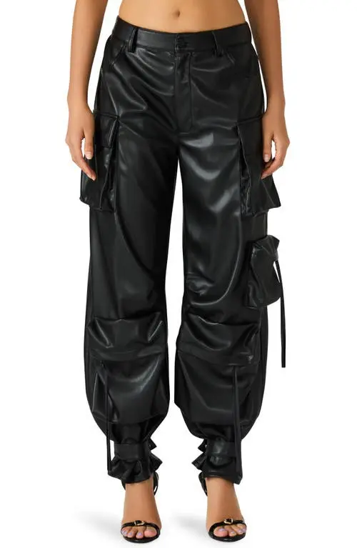 Steve Madden Faux Leather Wide Leg Cargo Pants