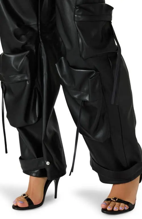 Steve Madden Faux Leather Wide Leg Cargo Pants