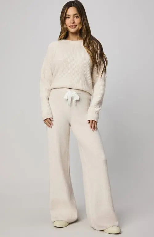 Splendid Ribbed Side Sweater Pants - Pale Oak Heather White