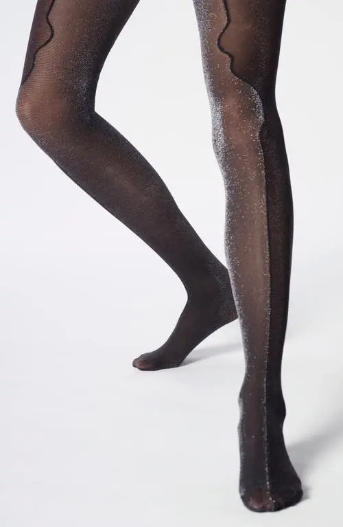 Oroblu Diamonds Dual Two-tone Metallic Tights - Black Silver