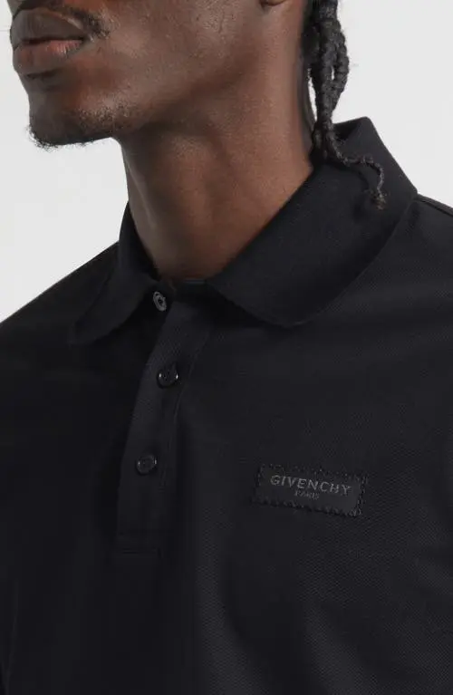 Givenchy Regular Fit Logo Patch Cotton Piqué Polo - Black