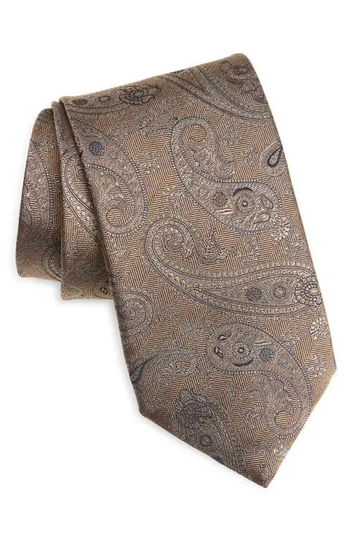 Canali Paisley Silk Tie - Beige