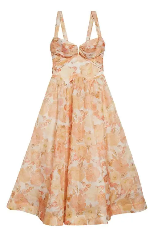 Rebellion Draped Linen & Silk Fit & Flare Midi Dress - Golden Bloom