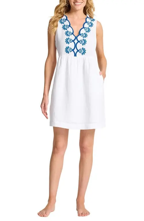 Tommy Bahama St. Lucia Embroidered Sleeveless Linen Blend Cover-up Dress - White