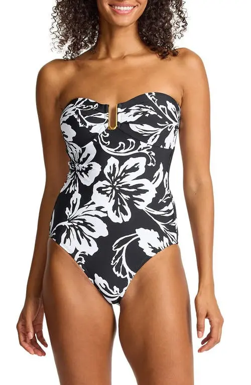 Tommy Bahama Upf 50+ Floral One-piece Swimsuit - Black