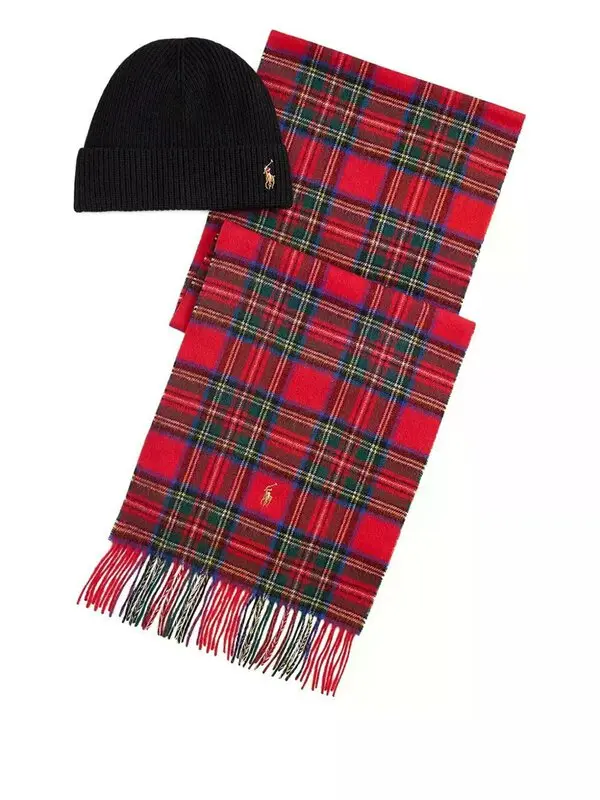 Ralph Lauren Logo-embroidered Beanie And Scarf Set - Black