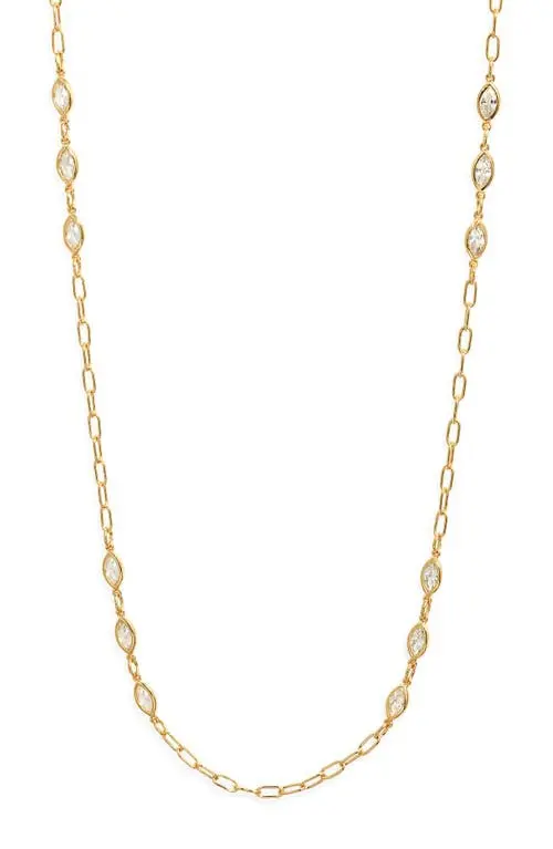 Nordstrom Bezel Cubic Zirconia Station Necklace - Clear- Gold
