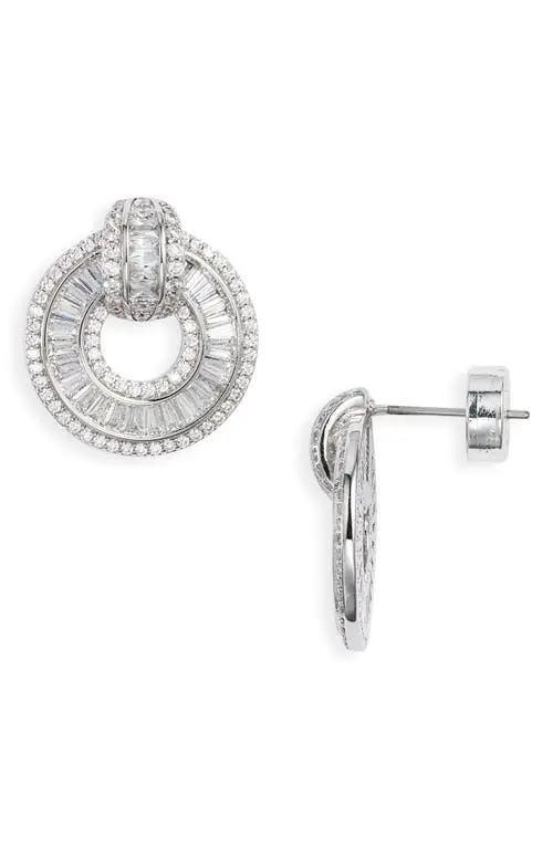 Nordstrom Cubic Zirconia Doorknocker Earrings - Clear- Silver