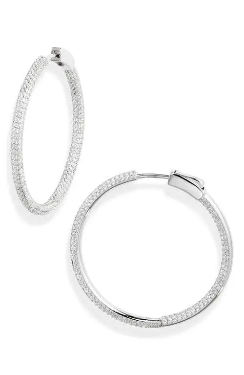 Nordstrom Crystal Pavé Hoop Earrings - Clear- Silver