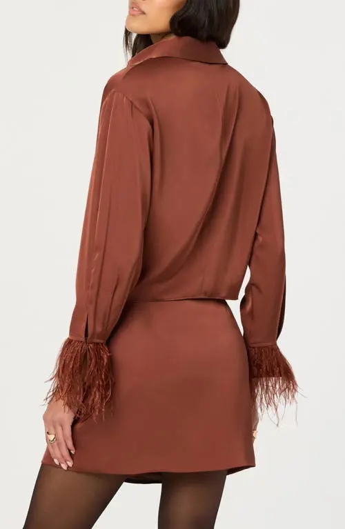 Astr The Label Catrina Feather Accent Surplice Satin Top