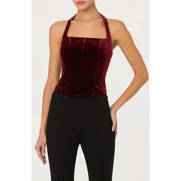 Astr The Label Jacy Velvet Halter Top