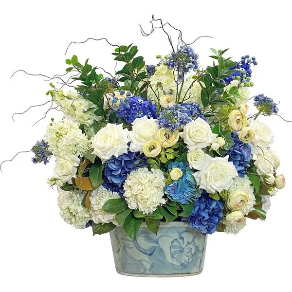 WINWARD HOME Mixed Floral In Ceramic Bowl - Blue/white