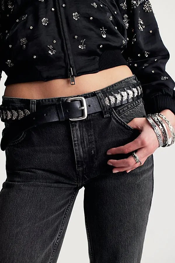 Free People Demi Disc Leather Belt - Black