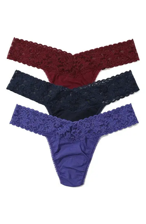 Hanky Panky Holiday Cracker Assorted 3-pack Low Rise Cotton Thongs - Cabernet/navy/folk Song