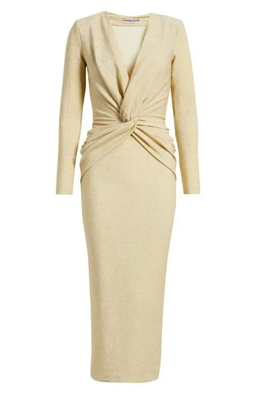 green emerald velvet dress Gold Shimmery Long Sleeve Front Twist Cocktail Dress main image 1