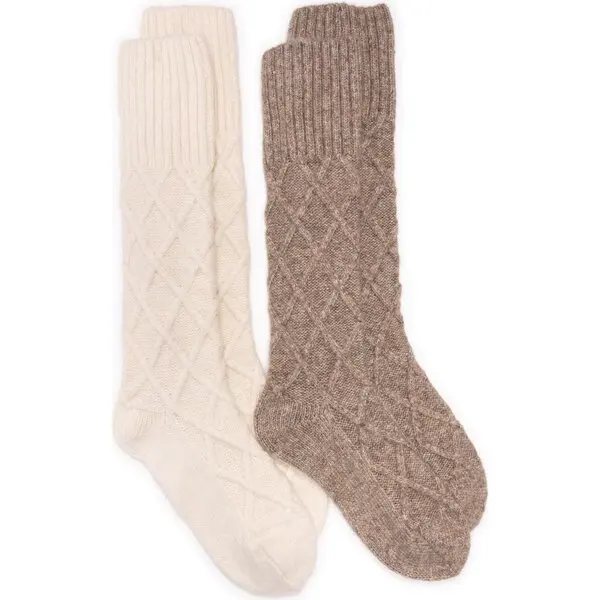 MUK LUKS Lattice-stitch Crew Socks Set Of Two - Ivory-timberwolf