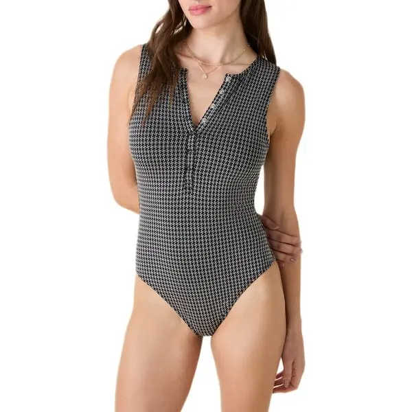 ANDIE The Malibu Houndstooth One-piece Swimsuit - Black Houndstooth