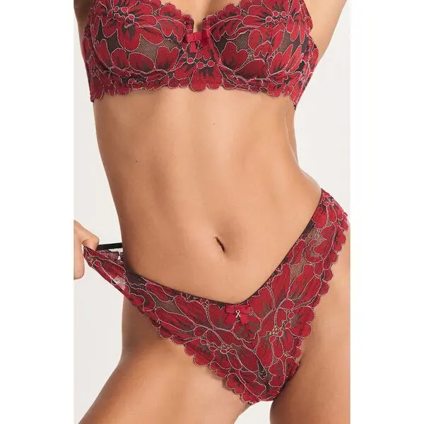 SAVAGE X FENTY Floral Corded Lace Brazilian Cut Briefs - Red Cognac