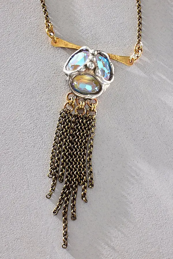 MIKAL WINN Crystal Pendant Necklace With Metal Fringe