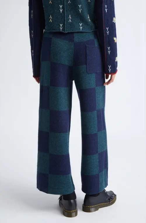 YANYAN Daisy Embroidered Checkerboard Lambswool Pants