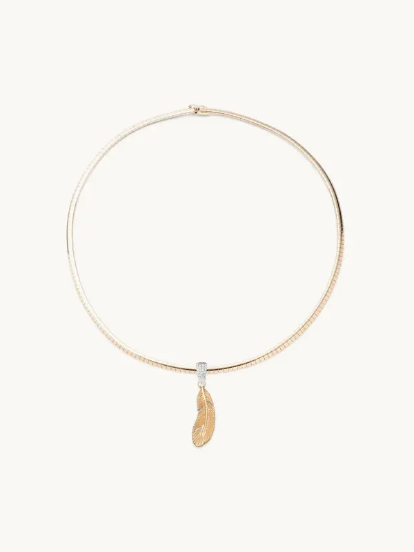 FOUNDRAE Small Sleek Collar Necklace With Feather Medallion - 18k Yellow Gold,diamond