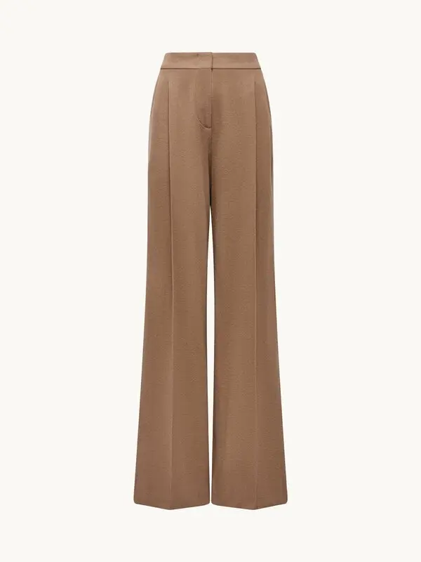 Another Tomorrow Cashmere Pleated Wide Leg Trousers - Camel