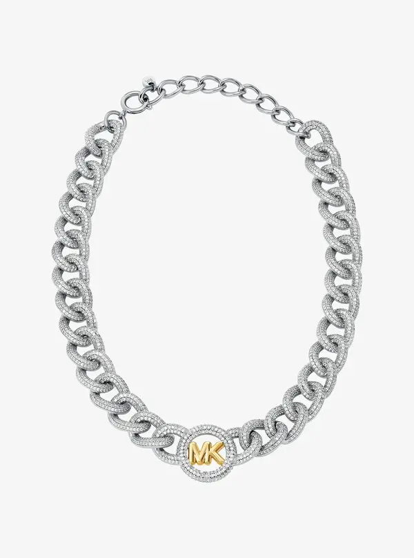 Michael Kors Pavé Logo Curb-link Necklace - Silver