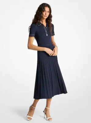Michael Kors Stretch Knit Polo Midi Dress