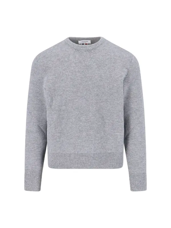 Thom Browne Crewneck Sweater With Tricolor Band - Gray