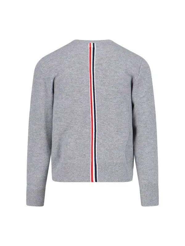 Thom Browne Crewneck Sweater With Tricolor Band - Gray