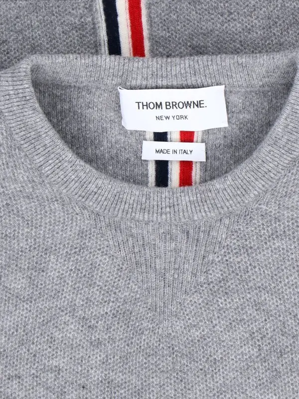 Thom Browne Crewneck Sweater With Tricolor Band - Gray