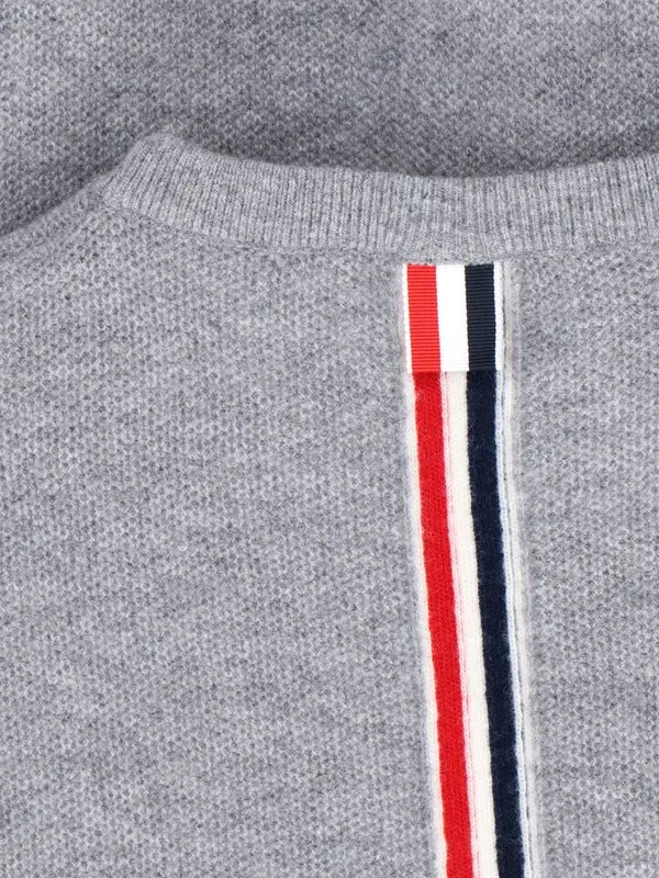 Thom Browne Crewneck Sweater With Tricolor Band - Gray