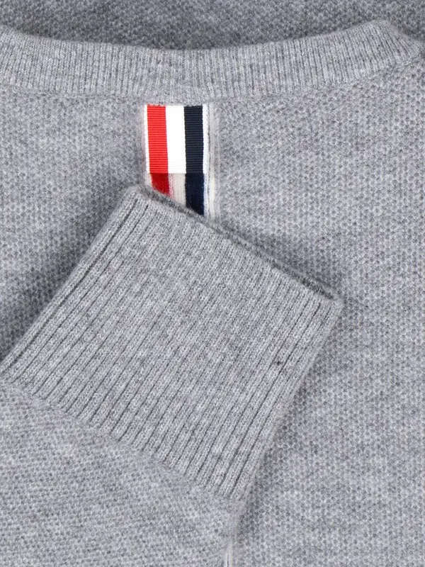 Thom Browne Crewneck Sweater With Tricolor Band - Gray