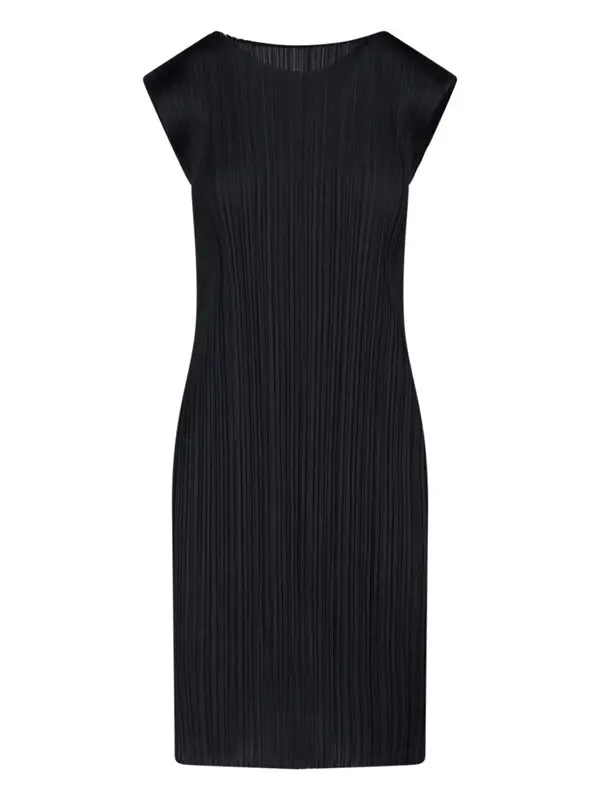 PLEATS PLEASE Sleeveless Round Neck Midi Dress - Black