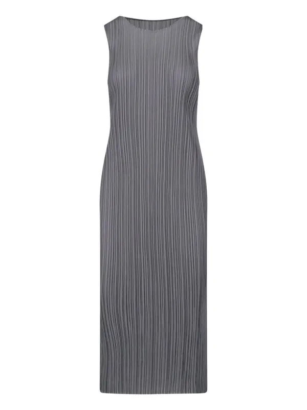 PLEATS PLEASE Sleeveless Round Neck Midi Dress - Gray
