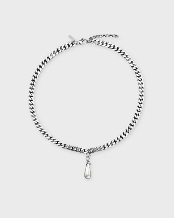 MARIA NILSDOTTER Chunky Chain Drop Pearl Necklace - Silver