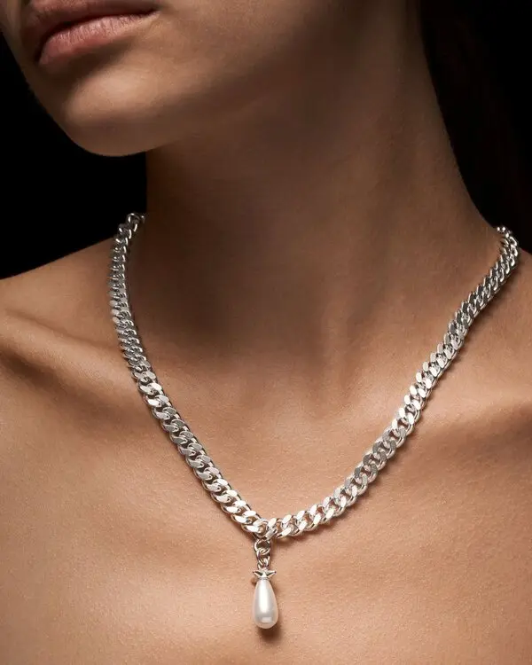 MARIA NILSDOTTER Chunky Chain Drop Pearl Necklace